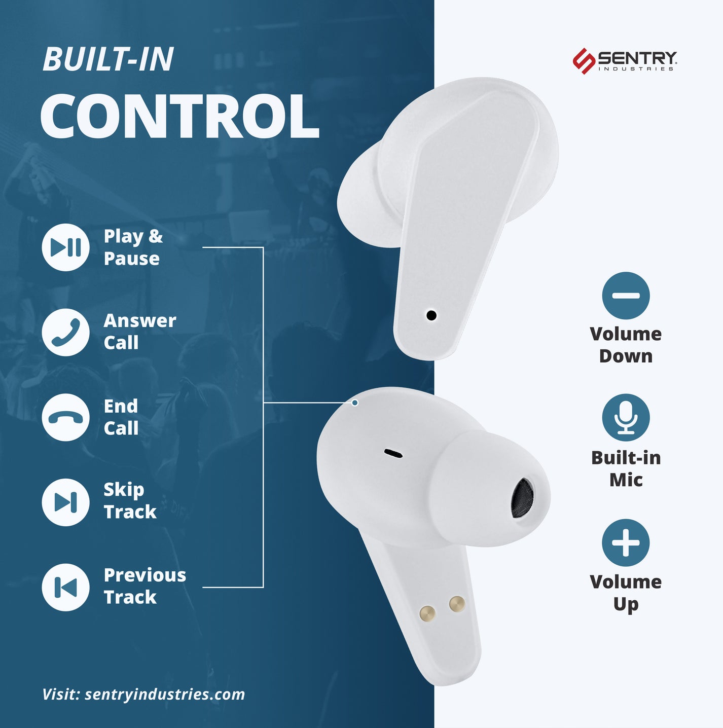 SENTRY OSE Wireless Stem Earbuds, Active Noise Canceling, -20 dB of So – Sentry Industries
